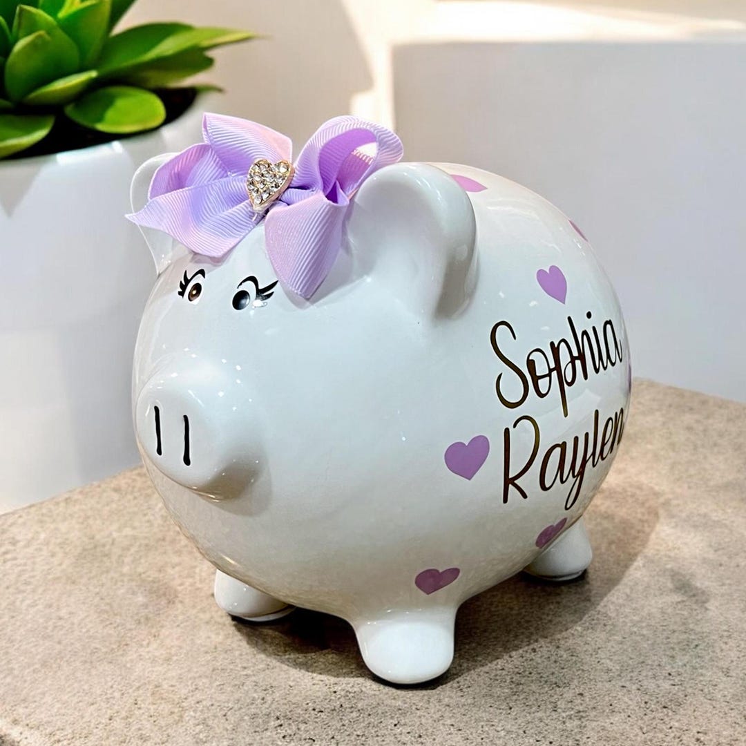 Personalized Piggy Bank,lavender Heart Piggy Bank,banks for Girls ...