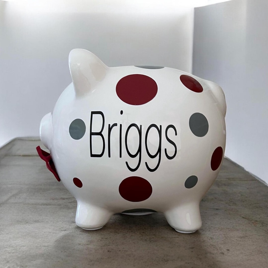 Piggy Banks for Boys Personalized, Piggy Banks for Boys, Burgundy and ...