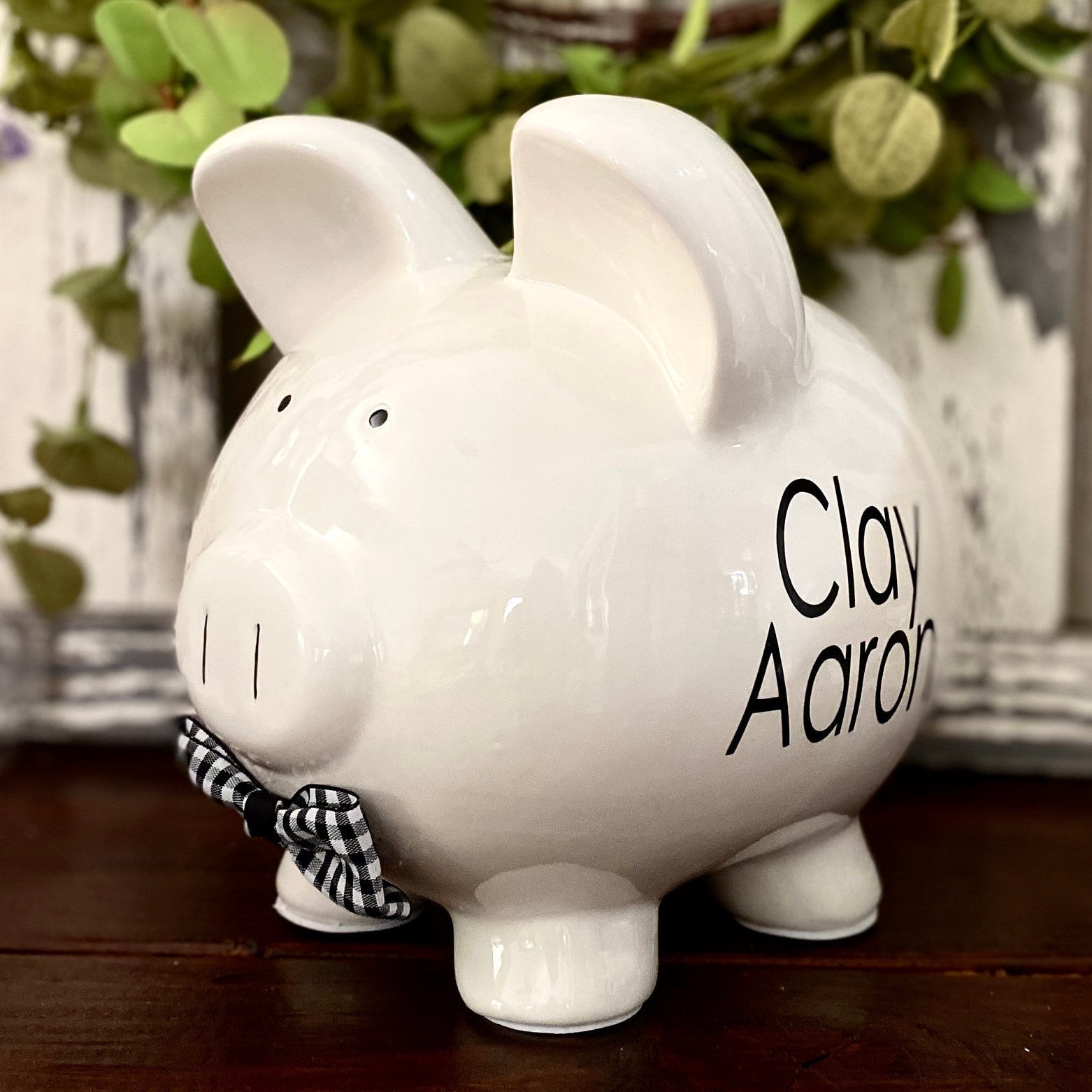 Large Personalized Boys piggy bank buffalo plaid bow tie - Etsy.de