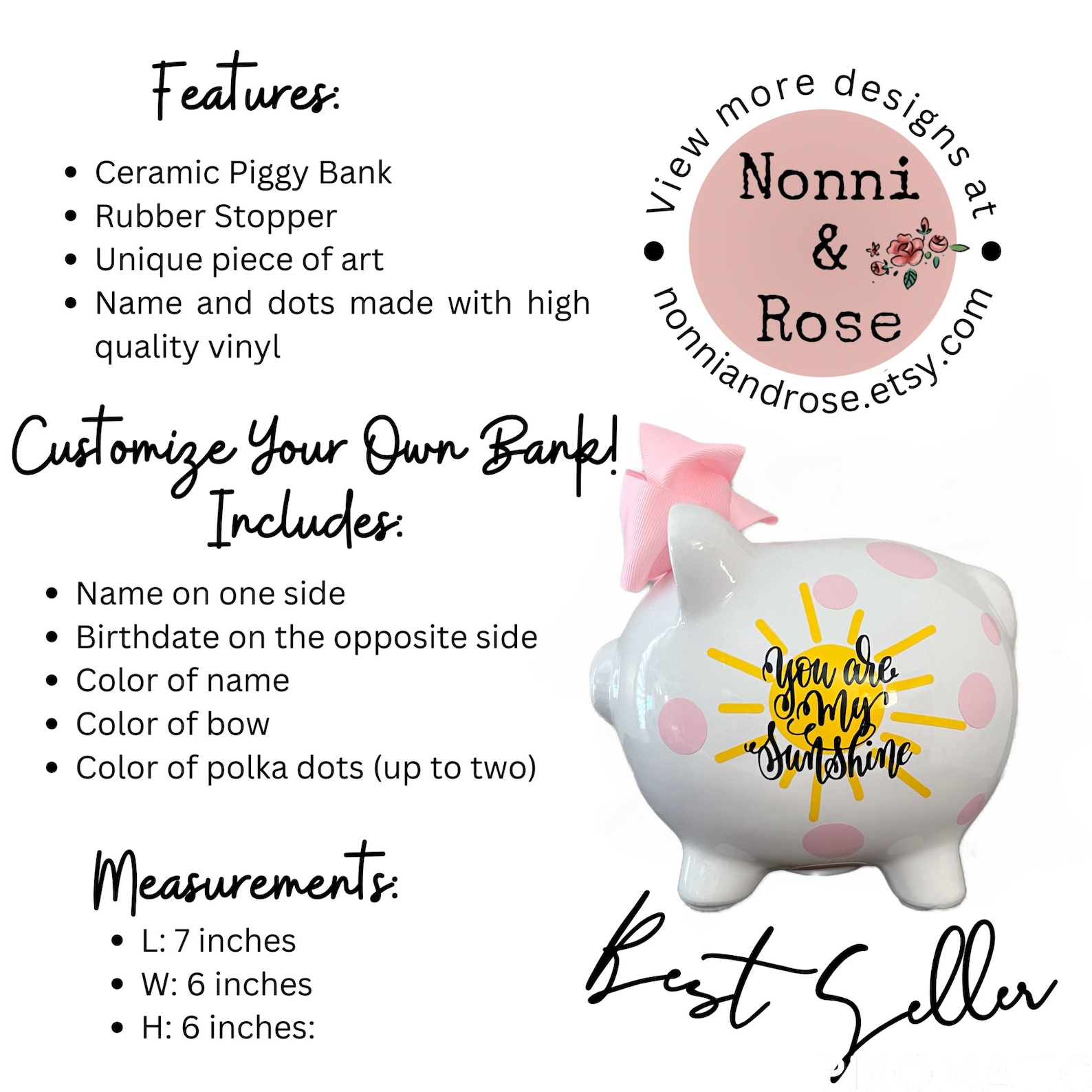 Large Custom Piggy Bank for Girls, You Are My Sunshine Piggy Bank With ...