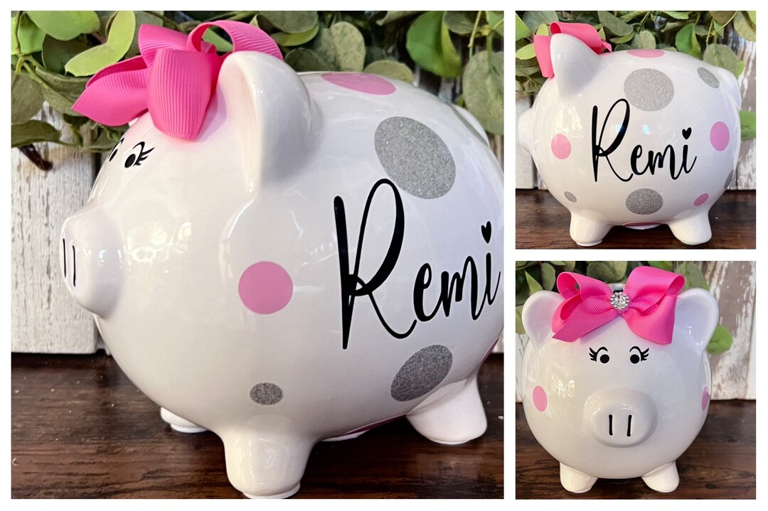 Personalized Large Piggy Bank, Banks for Girls, Glitter Polka Dots ...