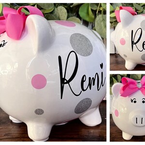 Personalized Large Piggy Bank, Banks for Girls, Glitter Polka Dots ...