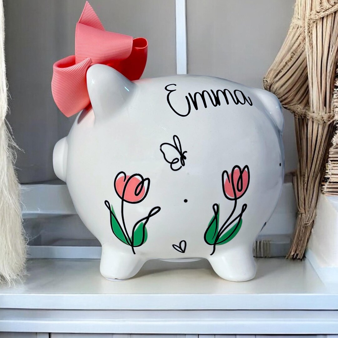 Personalized Tulip Flower Piggy Banks for Girls, Banks for Girls, Girl ...