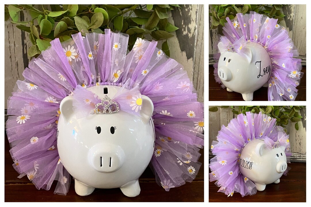 Personalized Purple Daisy Piggy Bank, Piggy Banks for Girls, Piggy Bank ...