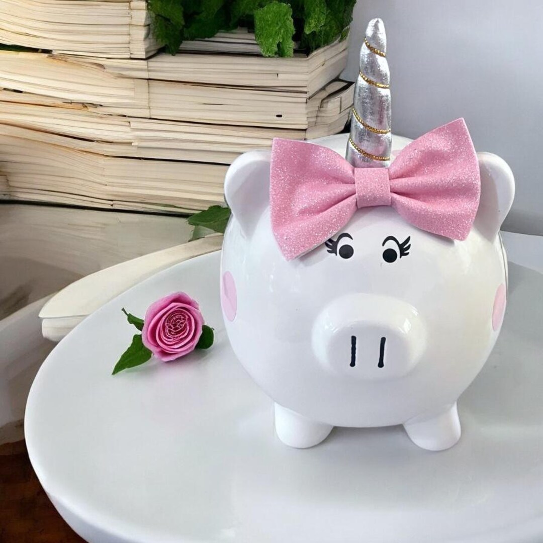 Personalized Unicorn Piggy Bank, Banks for Girls, Polka Dot Piggy Bank ...