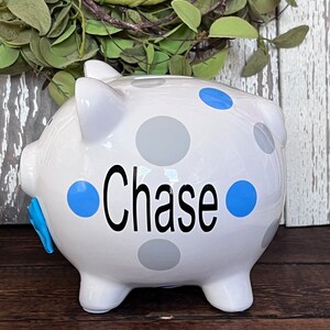 Personalized Boys Piggy Bank, Piggy Banks for Boys, Light Grey and Ice ...