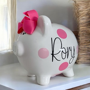 Personalized Pink Piggy Bank for Girls - Piggy Banks for Girls - Polka ...