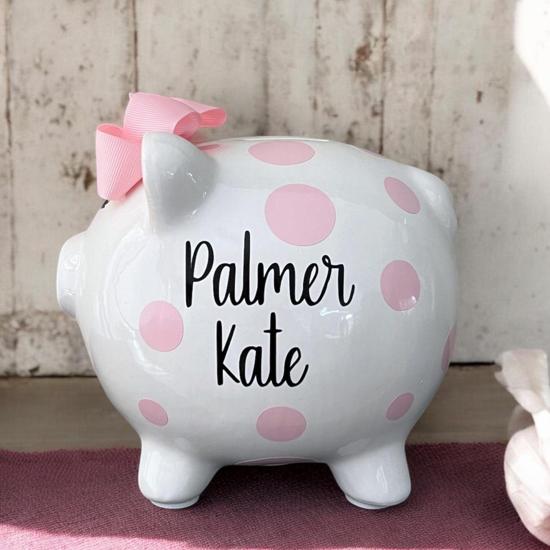 Personalized Large Light Pink Polka Dot Piggy Bank, Piggy Banks for ...