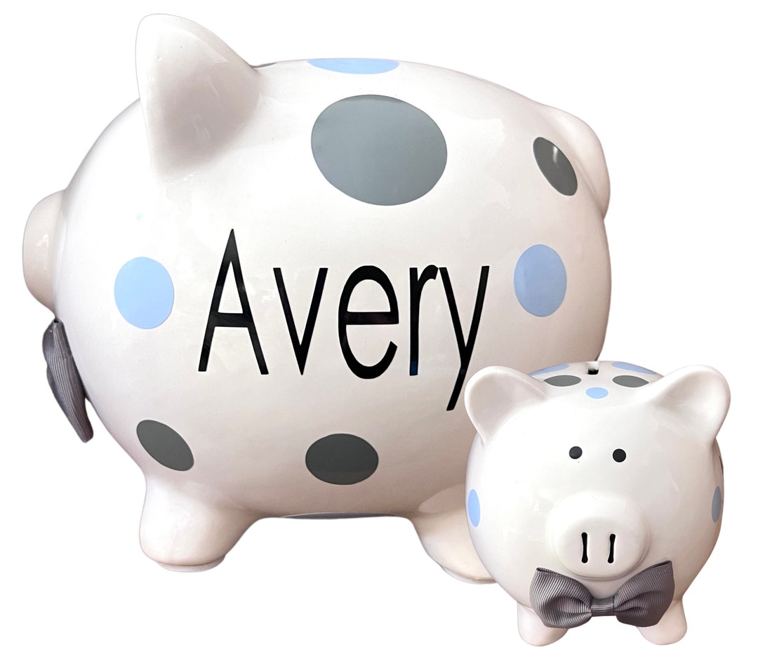 Personalized Boys Piggy Bank, Piggy Banks for Boys, Dark Blue and Gray ...