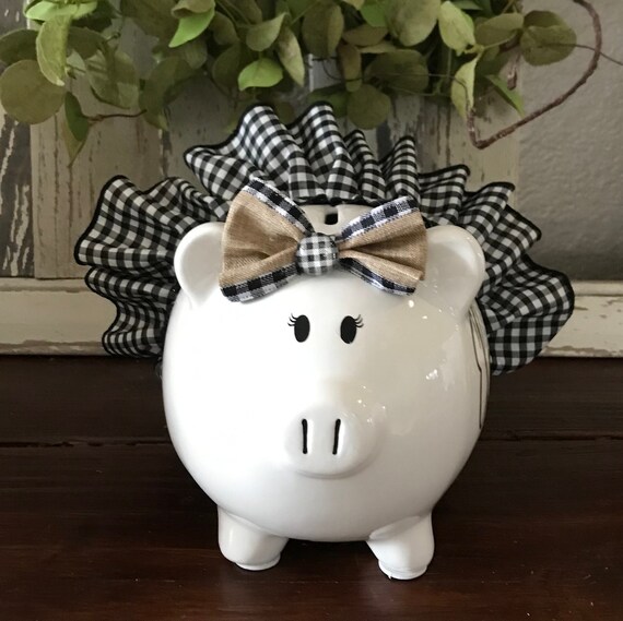 Large Personalized Piggy Bank With Black and White Gingham Piggy Banks for Boys piggy Bank birthday Gift Baby Shower Gift baby s First Bank Etsy UK