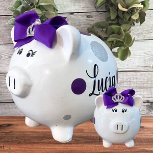 Personalized Large Purple and Glitter Silver Polka Piggy Bank,piggy ...