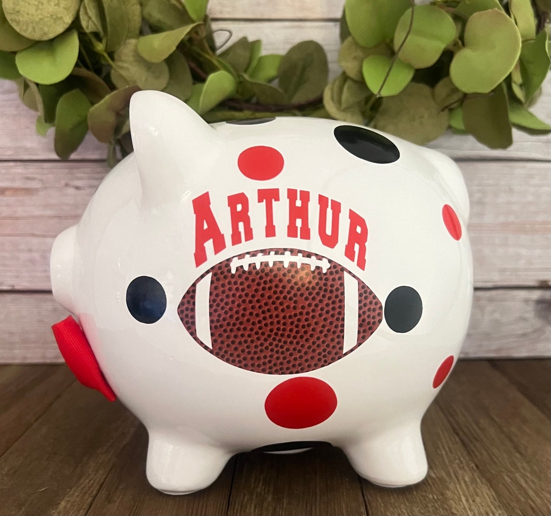 Personalized Large Red and Dark Blue Football Banks for Boys, Sports ...