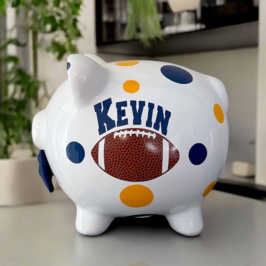 Personalized Football Piggy Bank - Piggy Banks for Boys - Boys Football ...