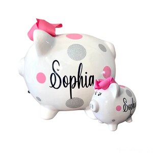 Personalized Large Purple and Glitter Silver Polka Piggy Bank,piggy ...
