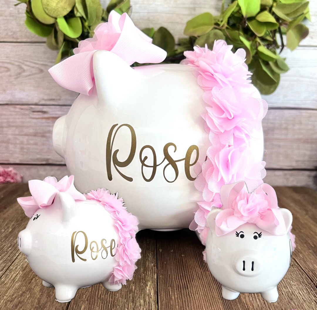 LARGE Personalized Piggy Bank, Flower Piggy Bank, Flower Tutu Piggy ...