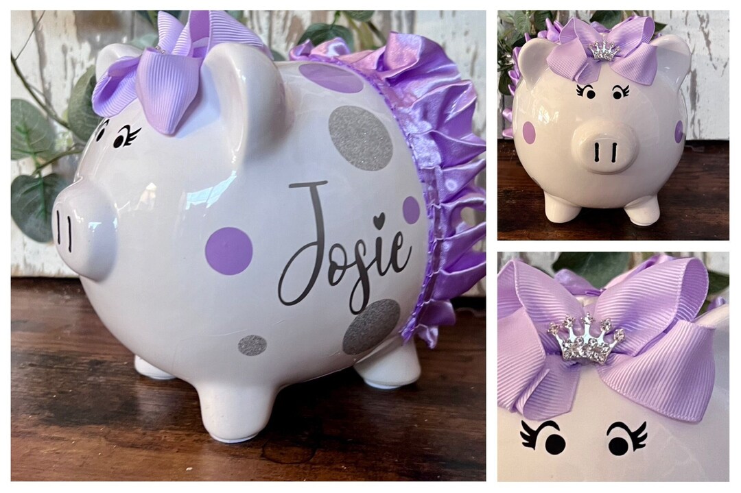 Personalized Lavender Piggy Bank, Piggy Banks for Girls, Lavender Piggy ...