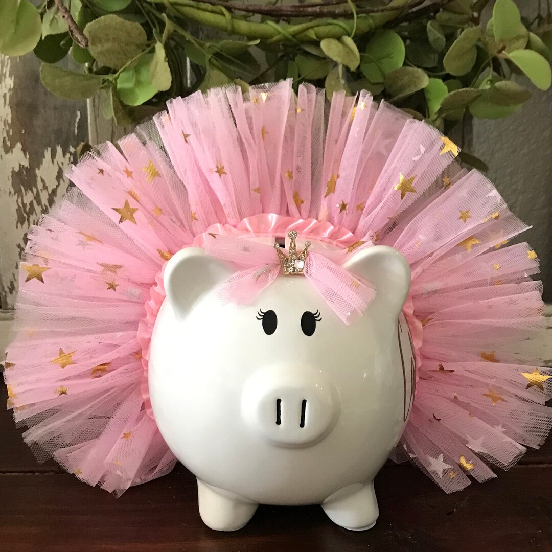 Large Personalized Pink Piggy Bank, Piggy Banks for Girls, Star Tutu ...