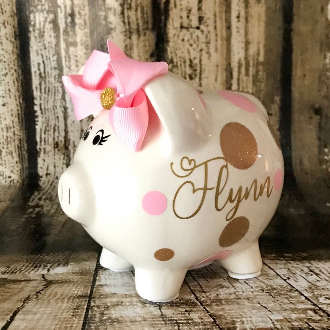 Personalized Large Piggy Banks for Girls Light Pink and Gold - Etsy