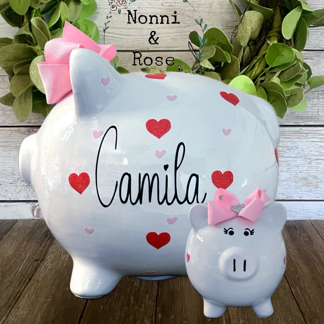 Personalized Heart Piggy Bank for Girls, Piggy Bank, Valentine’s Day ...