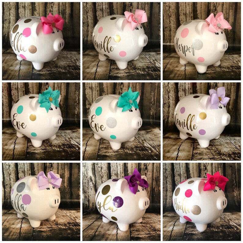 Personalized Hot Pink and Glitter Silver Polka Dot Piggy Bank - Etsy