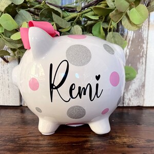 Personalized Large Piggy Bank, Banks for Girls, Glitter Polka Dots ...