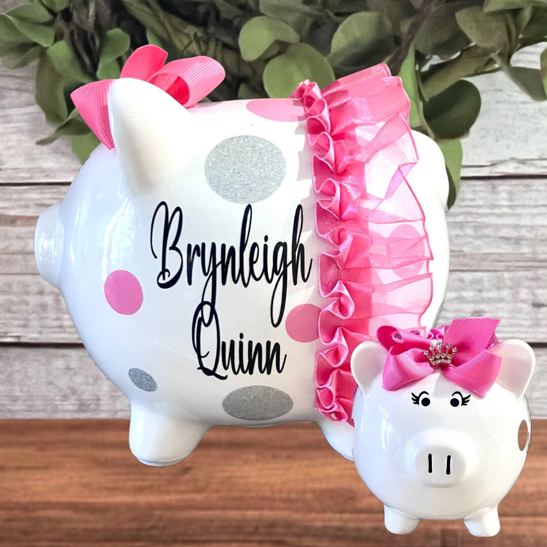 Personalized Pink Piggy Bank, Polka Dot Piggy Bank, Banks for Girls ...