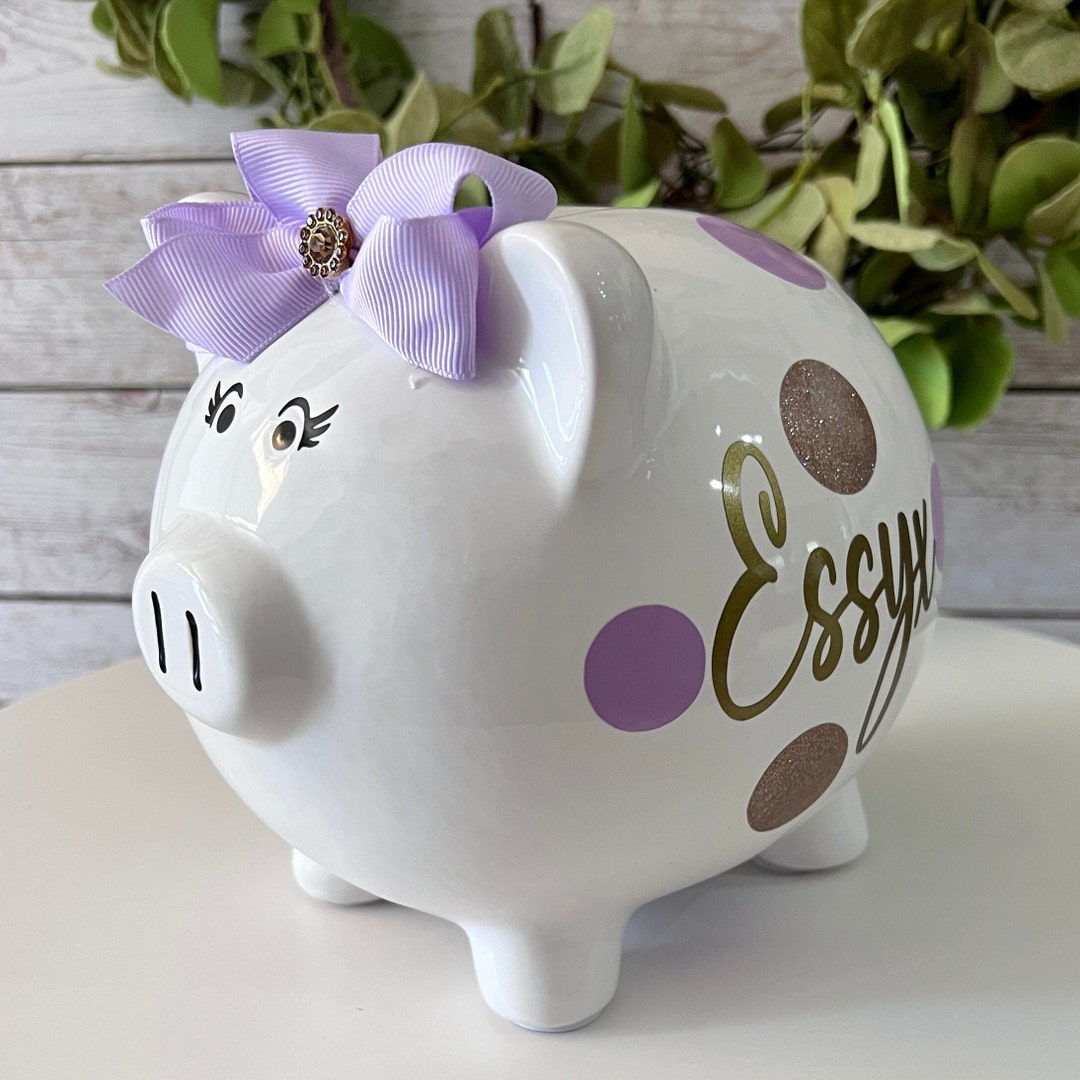 Personalized Large Light Pink Polka Dot Piggy Bank, Piggy Banks for ...