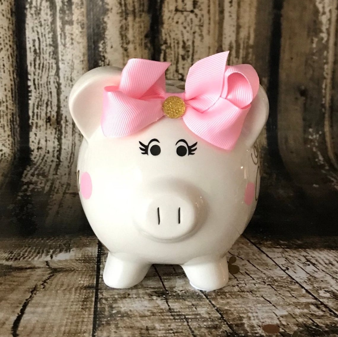 Personalized Large Piggy Banks for Girls Light Pink and Gold - Etsy