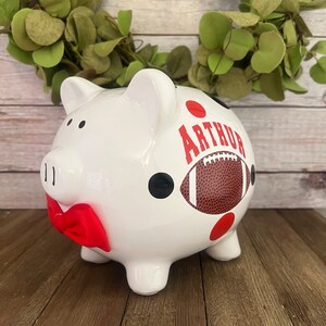 Personalized Large Yellow and Dark Green Dot Football Banks for Boys ...
