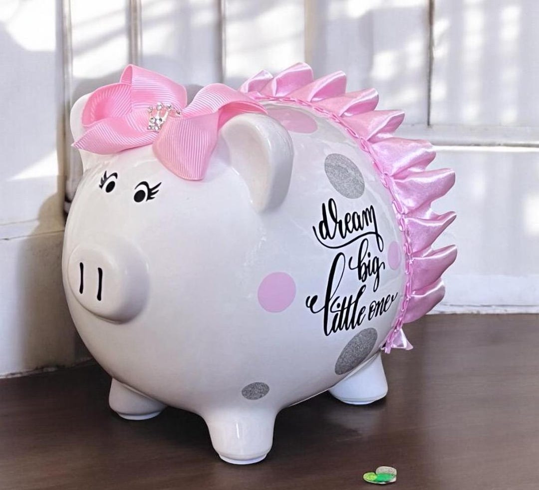 Personalized Piggy Bank, Light Pink Polka Dot Bank, Piggy Banks for ...