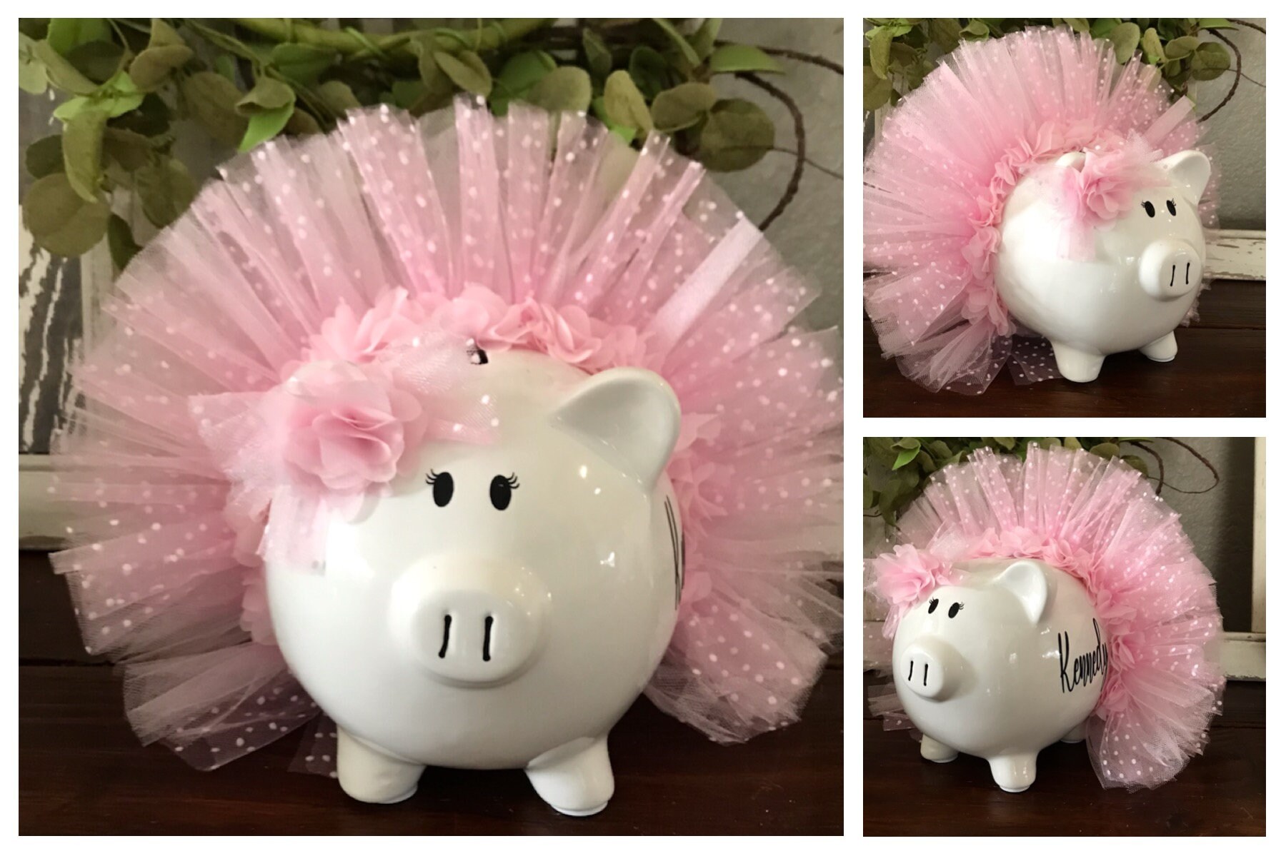 Large Personalized Light Pink Polka Dot Tulle Tutu Piggy - Etsy