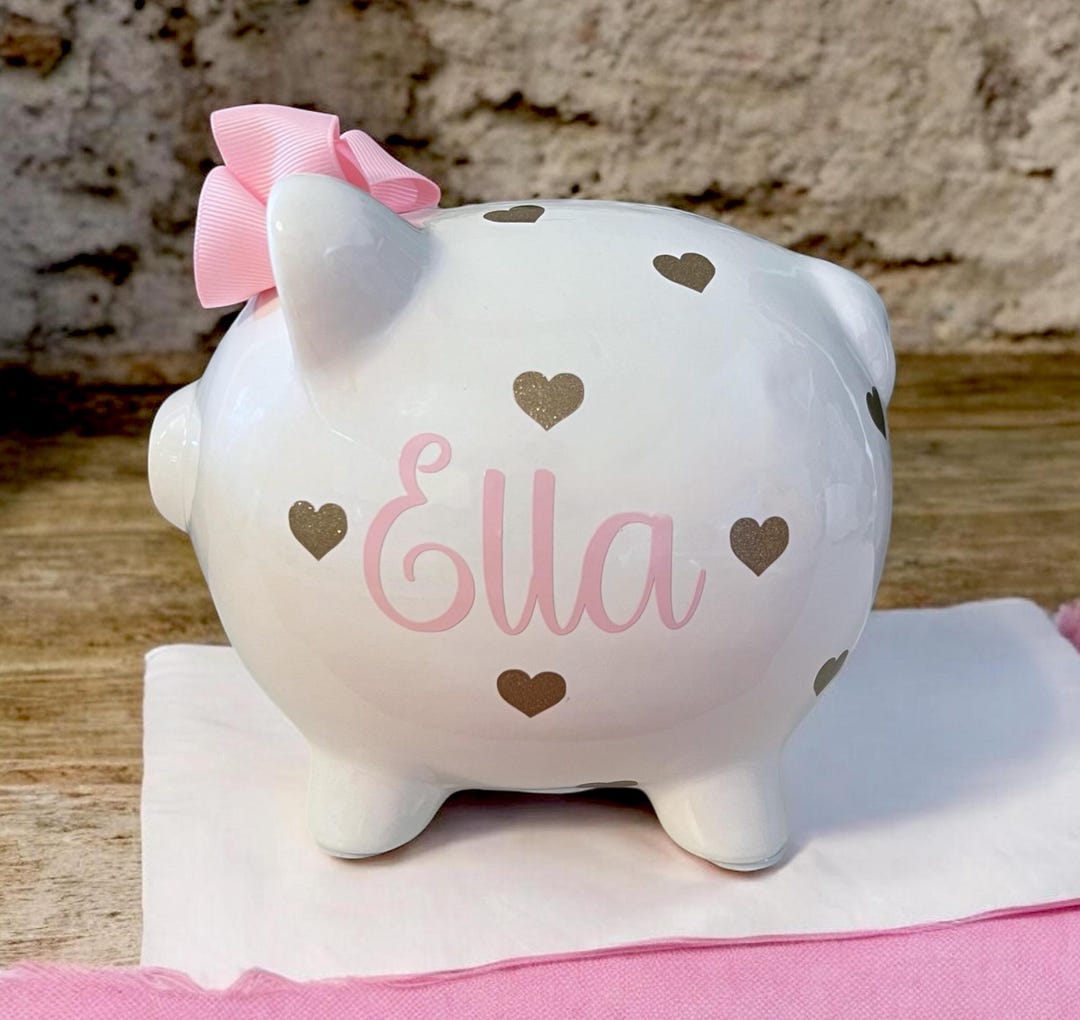 Personalized Heart Light Pink Banks for Girls, Girl Bank, Piggy Bank ...