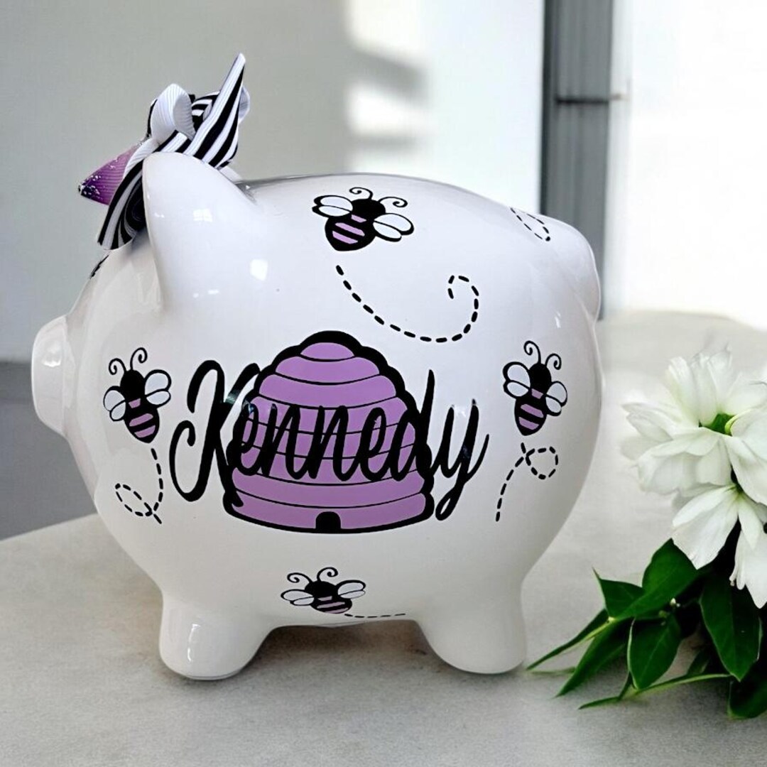 Personalized Bumblebee Piggy Bank, Piggy Bank, Bumble Bee Hive Coin ...