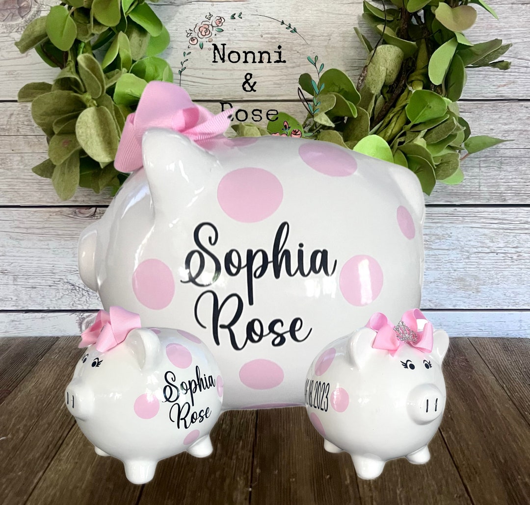 Personalized Large Light Pink Polka Dot Piggy Bank, Piggy Banks for ...