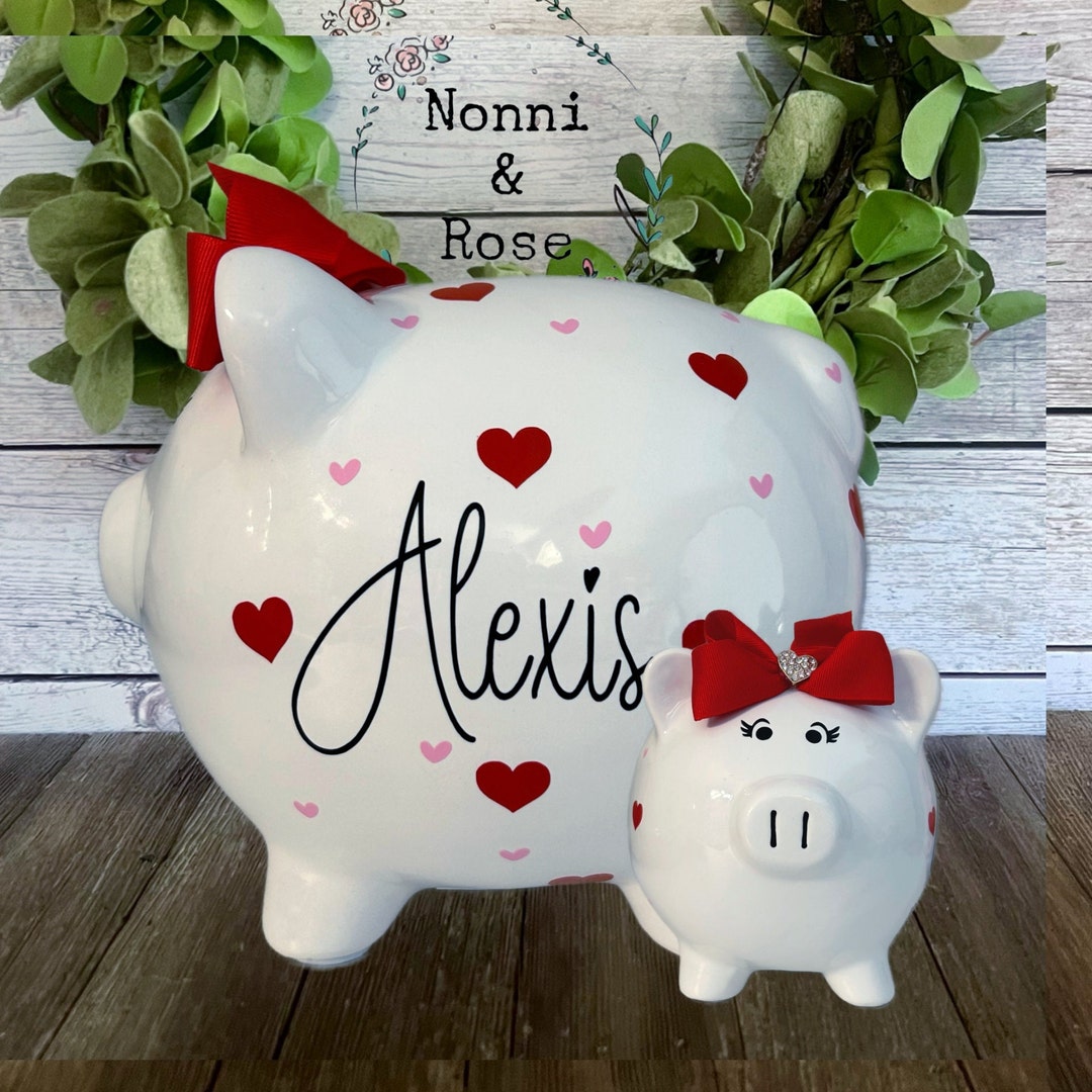 Personalized Large Heart Piggy Banks for Girls, Piggy Bank, Initial ...