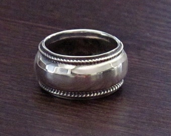 Simple Sterling Silver .925 Band Ring with Stamped Sun Design | Etsy