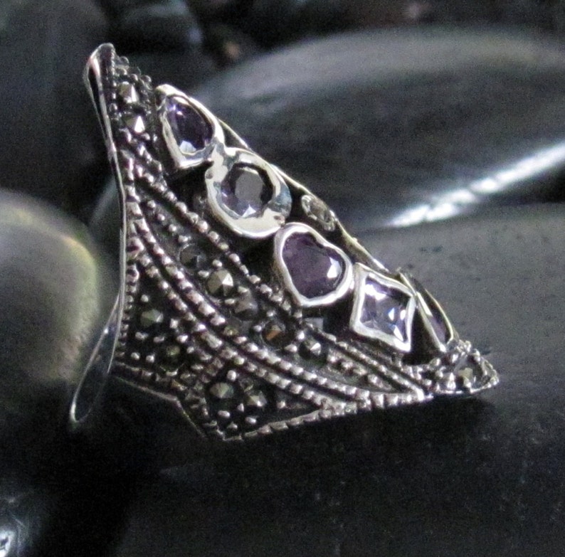 Huge Crazy Cocktail Ring With Multiple Amethyst Cubic Zirconia Stones ...