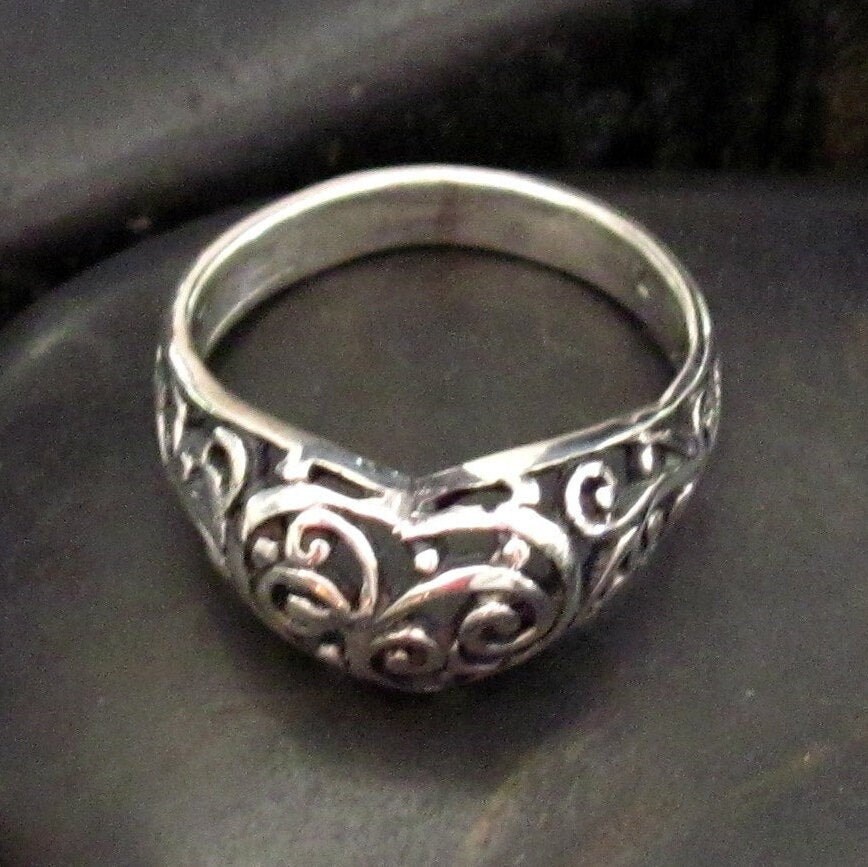 Fancy Small Scrollwork Heart Sterling Silver .925 Ring - Fancy ...