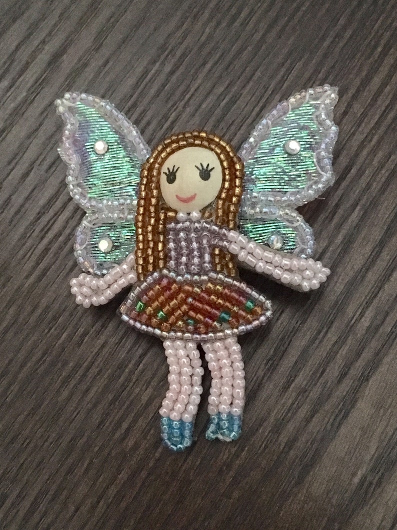 Beaded Fairy Pin With Wings - Colorful and Cute - Iridescent Colors - Etsy