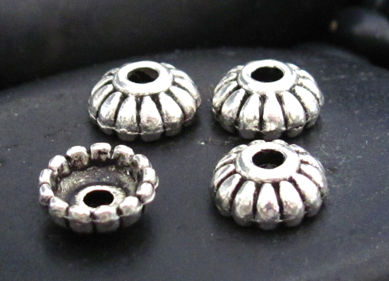 Fluted Edge Pewter Bead Caps Burnished Silver Finish Nice Detailed ...