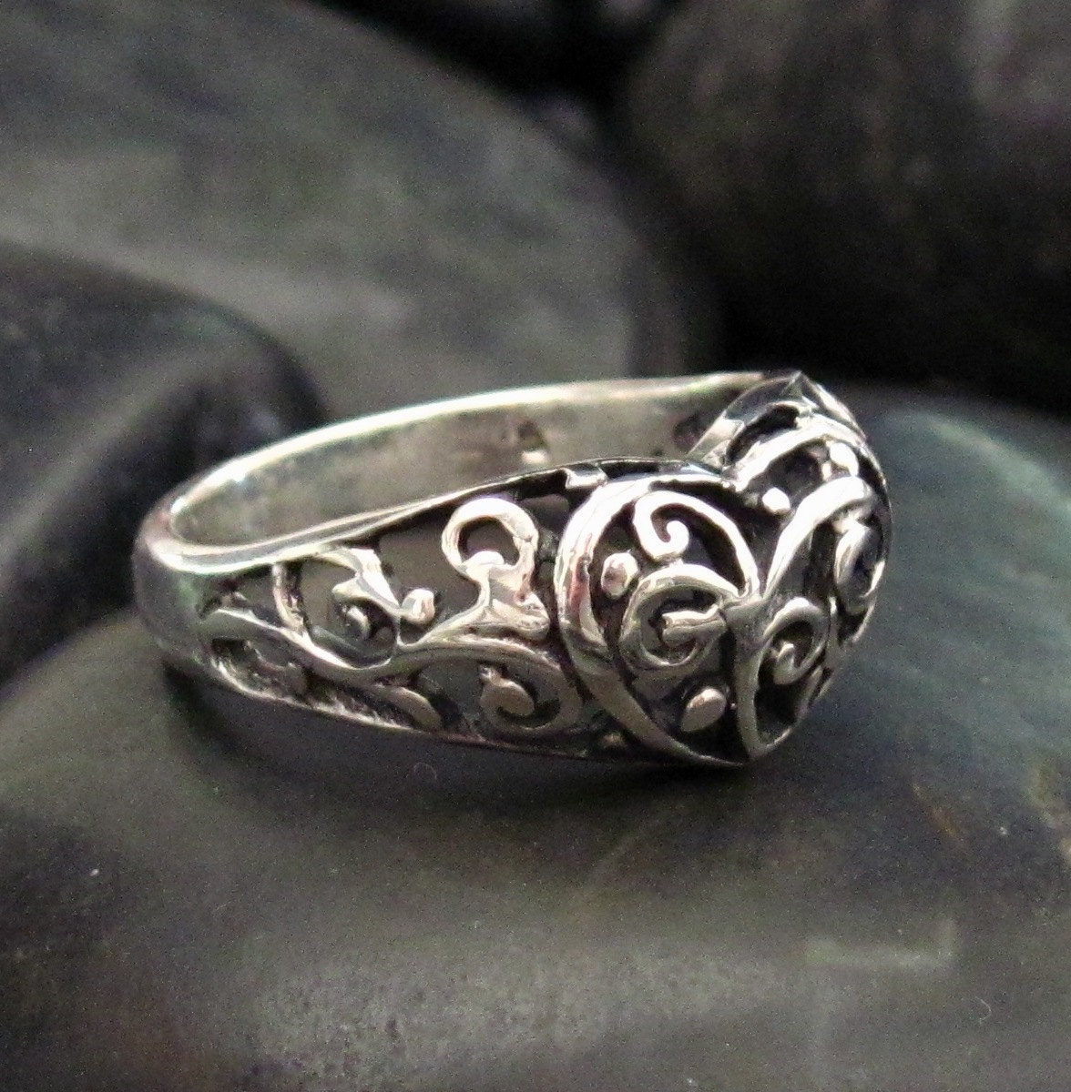 Fancy Small Scrollwork Heart Sterling Silver .925 Ring - Fancy ...