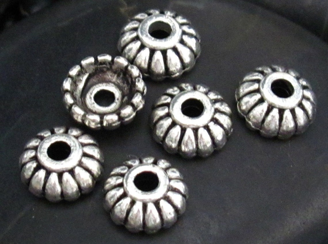Fluted Edge Pewter Bead Caps - Burnished Silver Finish - Nice Detailed ...
