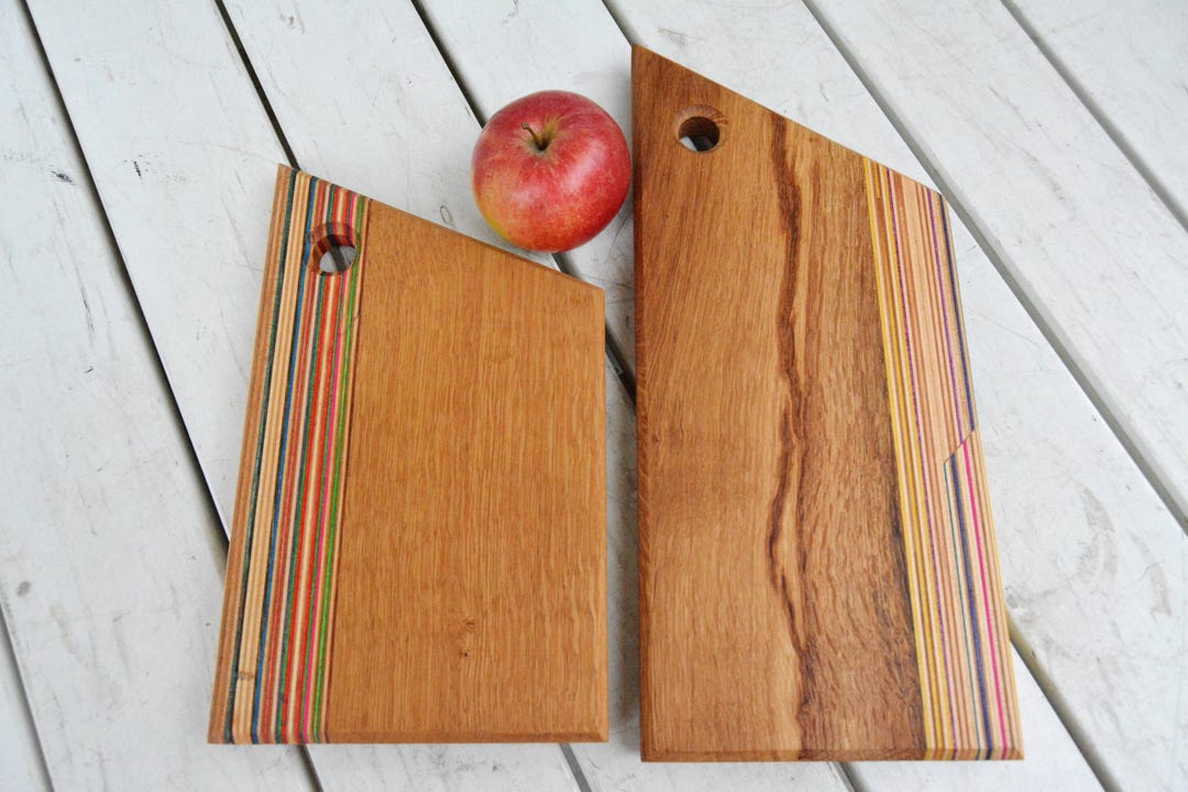 Recycled Oak and Skateboard Cutting Board, Kitchen Serving Deck - Etsy
