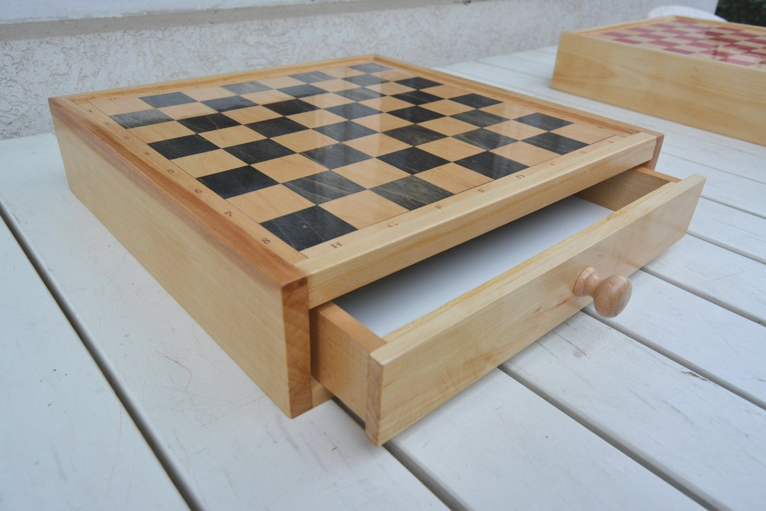 Chess Box Black White With Drawers From Skateboard Decks, Chess Set ...