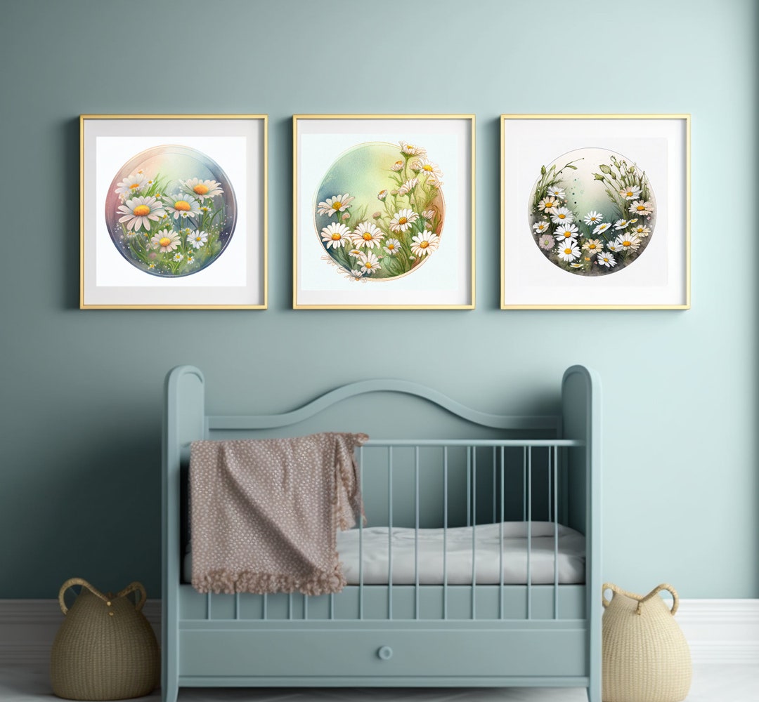 Daisy Flower Painting, SET OF 6, Baby Girl Decor, Daisies Watercolor ...