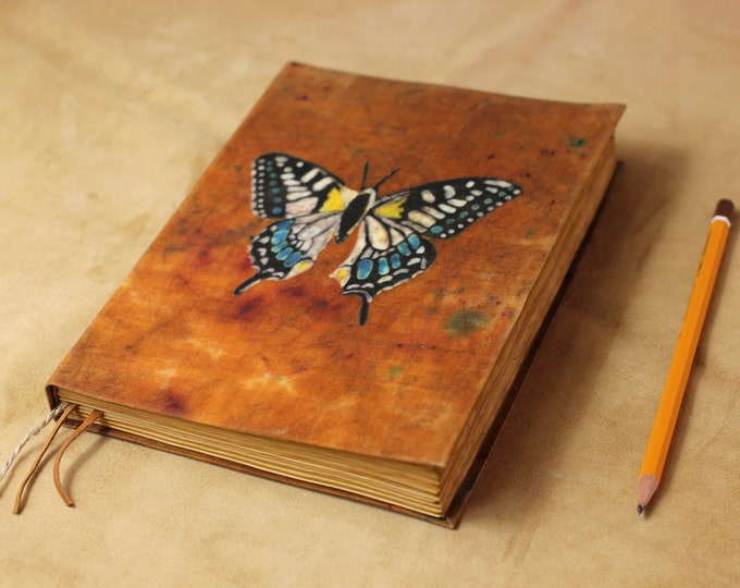 Butterfly Large Notebook, Batik Fabric Journal, Diary, Sketchbook ...