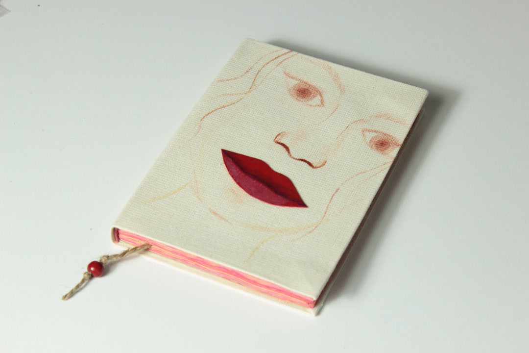 Red Lips Fabric Painted Journal - Notebook - Diary - Sketchbook ...