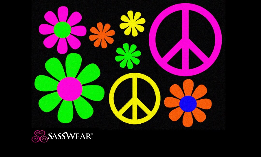 Hippy Neon Glow Body Stickers- Peace Sign, Daisy, EDC Rave Costume-neon ...