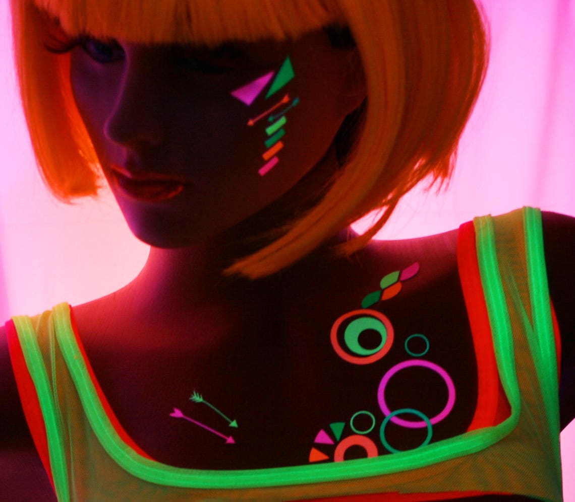 Spirals and Circles Neon Glow Body and Face Stickers, Neon, Glow Party ...