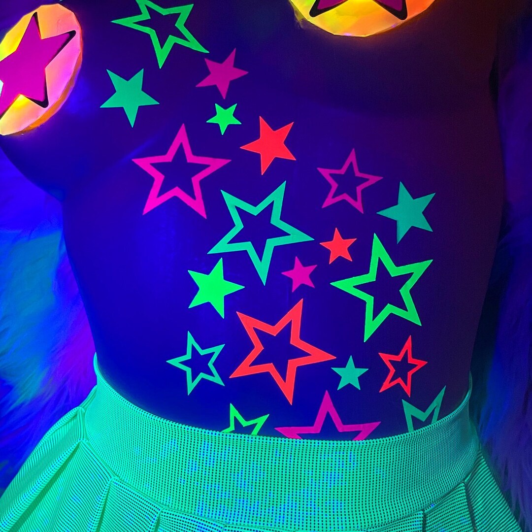 Blacklight Open Star Body Stickers- Rave Costume-neon Stars, Stripper ...